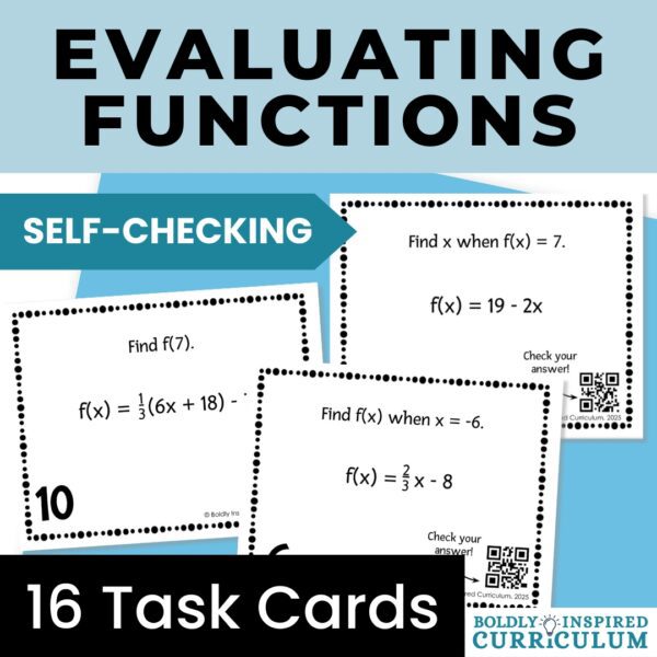 Evaluating Functions Self-Checking Task Cards - Boldly Inspired Curriculum
