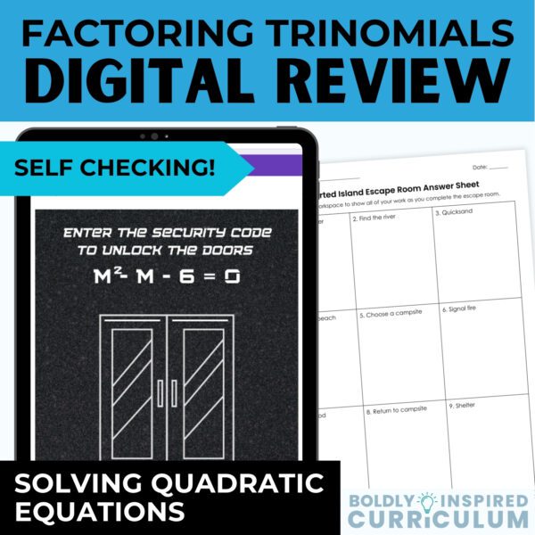 Solving Quadratic Equations by Factoring Digital Review Activity for ...
