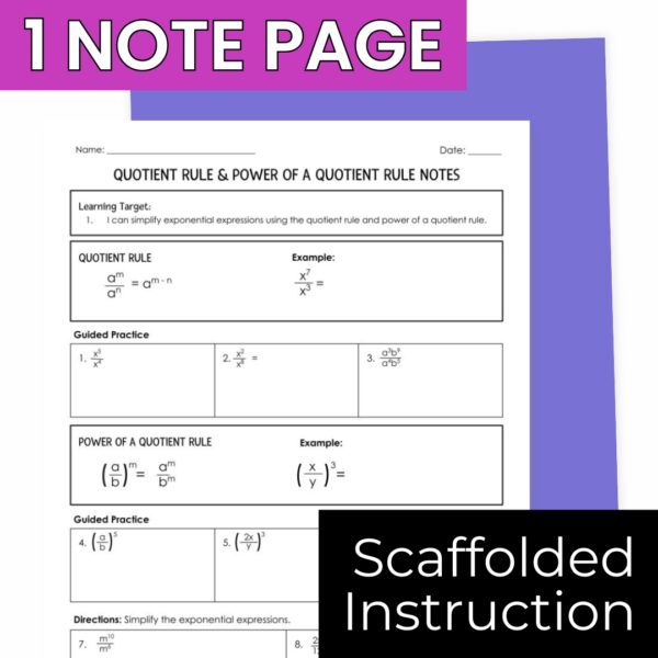 8th Grade Exponent Rules & Laws of Exponents - Quotient Rule Notes ...