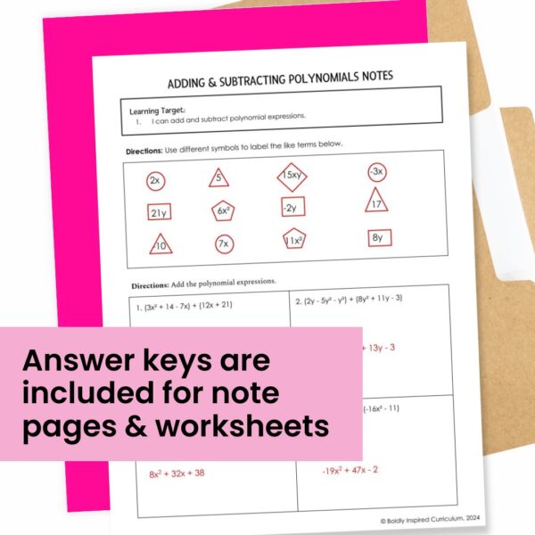 Adding and Subtracting Polynomials Notes and Practice Worksheets for ...