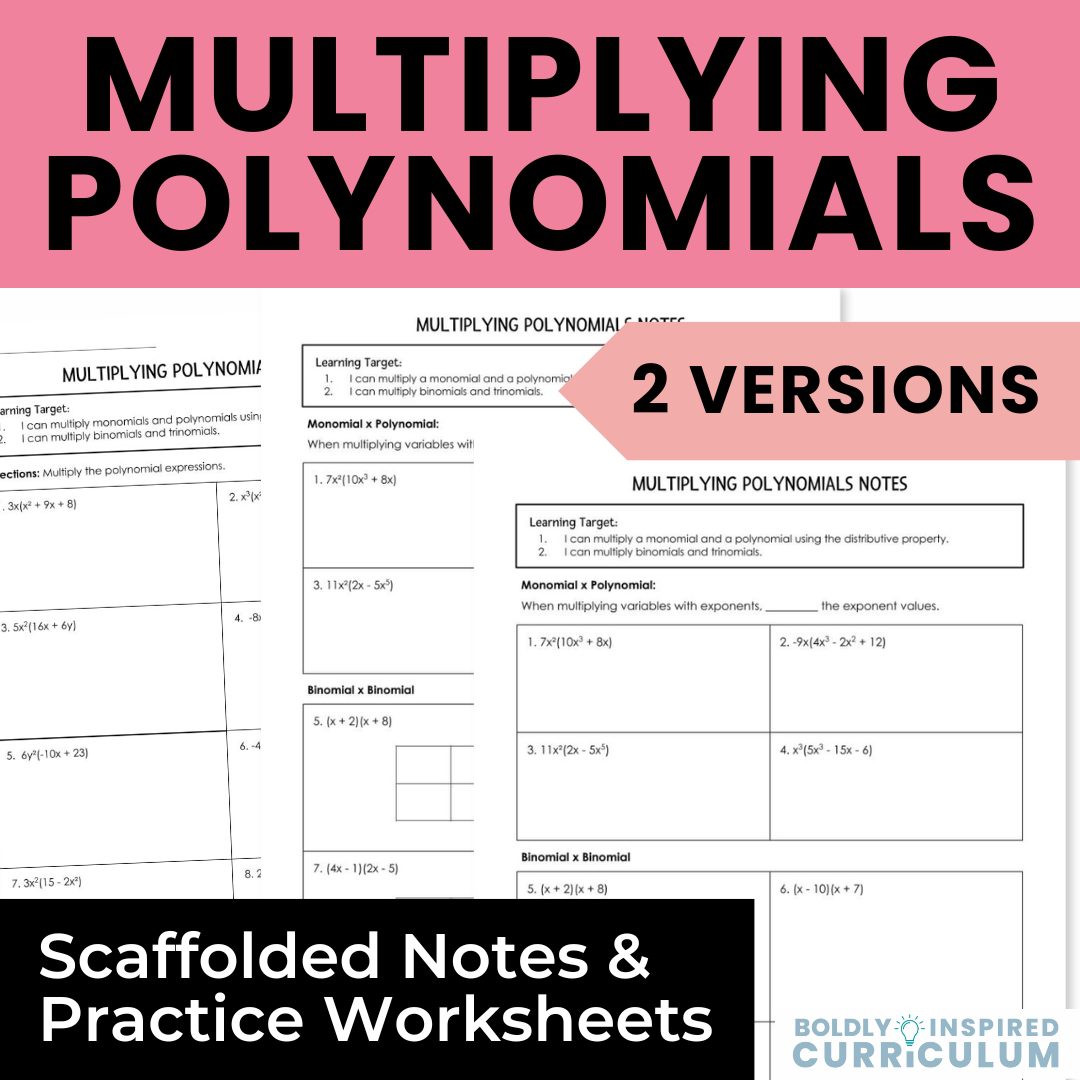 Multiplying Polynomials Notes and Worksheets | Differentiated Algebra 1 ...