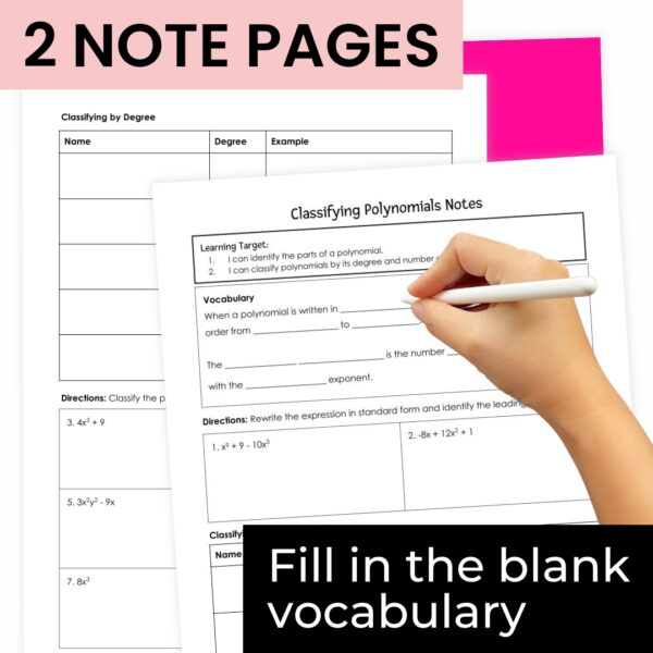 Classifying Polynomials Notes and Worksheet for Algebra 1 - Boldly ...