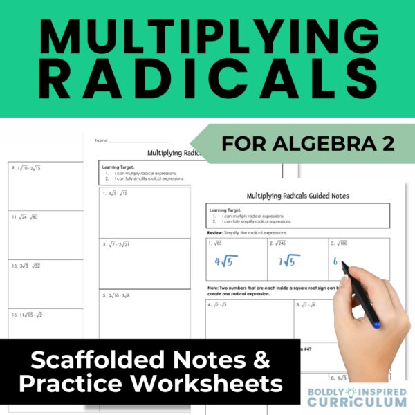 Multiplying Radical Expressions Guided Notes and Worksheet for Algebra ...