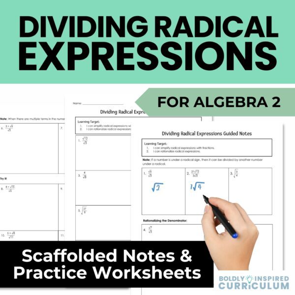 Dividing Radicals Notes & Worksheets - Rationalizing the Denominator ...