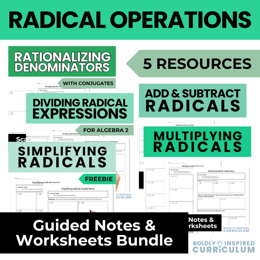 Simplifying Radical Expressions Guided Notes & Operations with Radicals ...