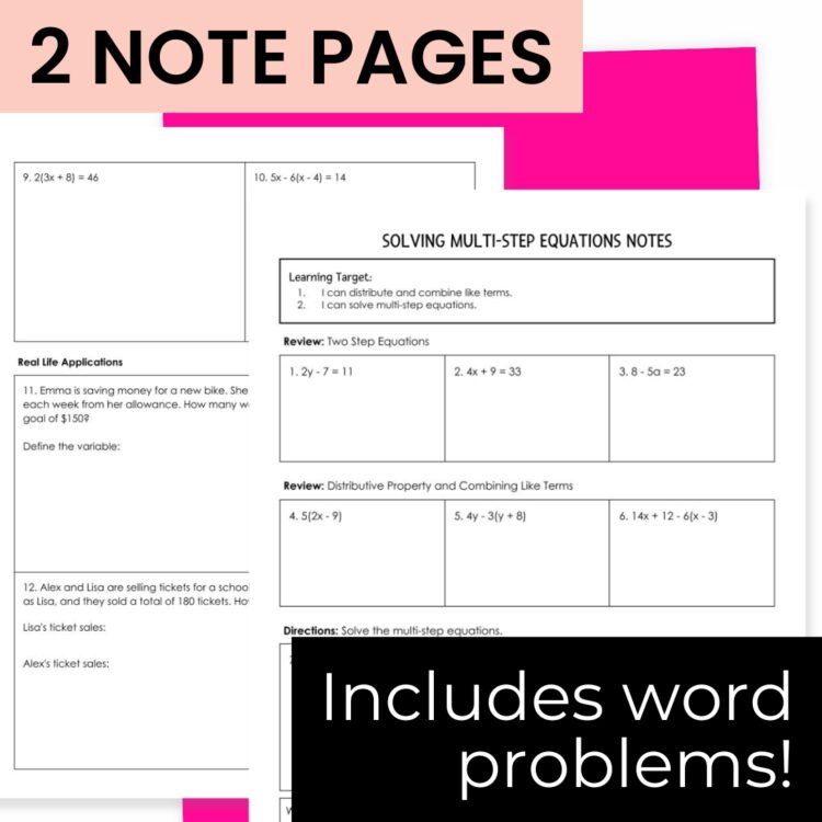 Solving Multi-Step Equations Guided Notes and Worksheets - Boldly ...