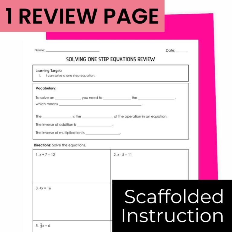Solving One Step Equations Guided Notes & Worksheets | Algebra 1 Review ...