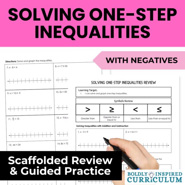 Solving One Step Inequalities Worksheets & Guided Notes | Algebra 1 ...