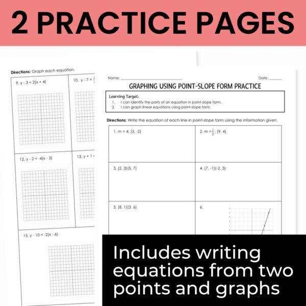 Point Slope Form Notes & Worksheets for Writing and Graphing Linear ...