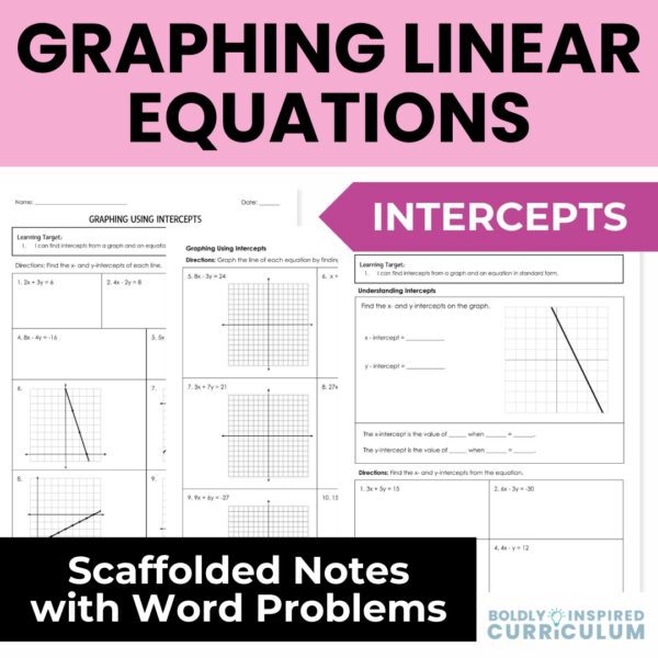 Graphing Using Intercepts in Standard Form - Notes and Worksheets ...