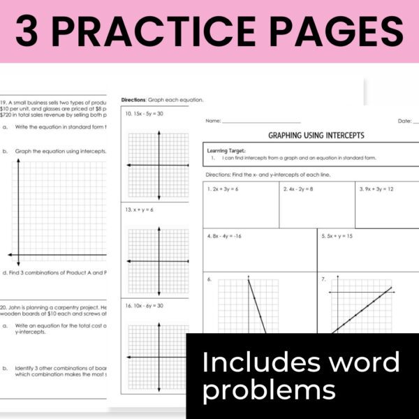 Graphing Using Intercepts in Standard Form - Notes and Worksheets ...