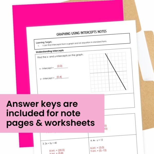 Graphing Using Intercepts in Standard Form - Notes and Worksheets ...