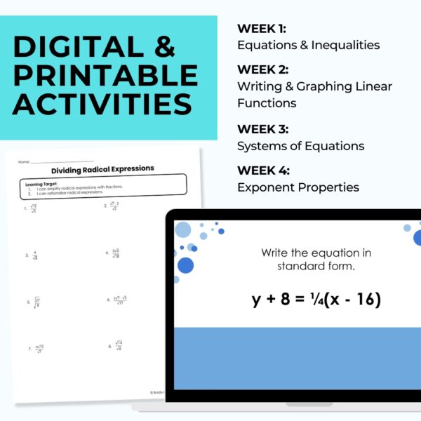 Getting Ready for Algebra 2 Summer Prep Packet | Pre Algebra & Algebra ...