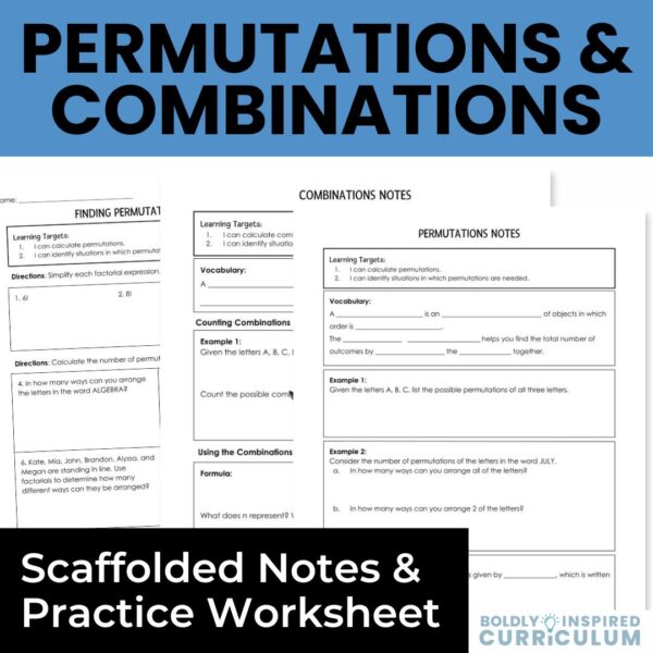 Combinations and Permutations Guided Notes BUNDLE - Boldly Inspired ...