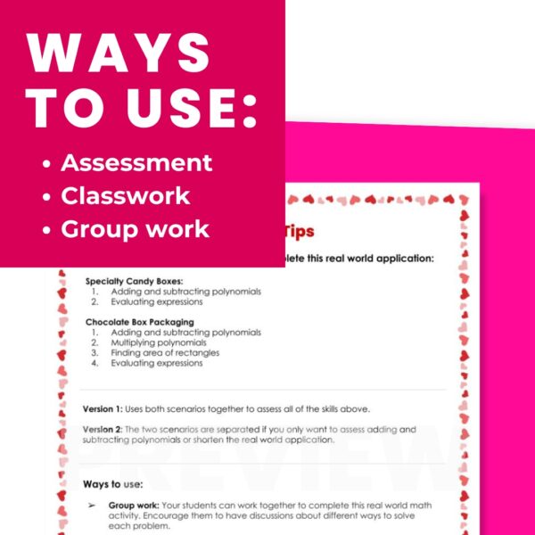 Valentine's Day Activity for Algebra 1 | Add, Subtract, Multiply ...