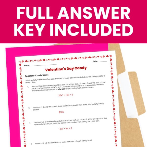 Valentine's Day Activity for Algebra 1 | Add, Subtract, Multiply ...