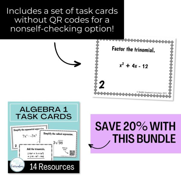 Factoring Trinomials When A = 1 Task Cards for Algebra 1 (Self-Checking ...