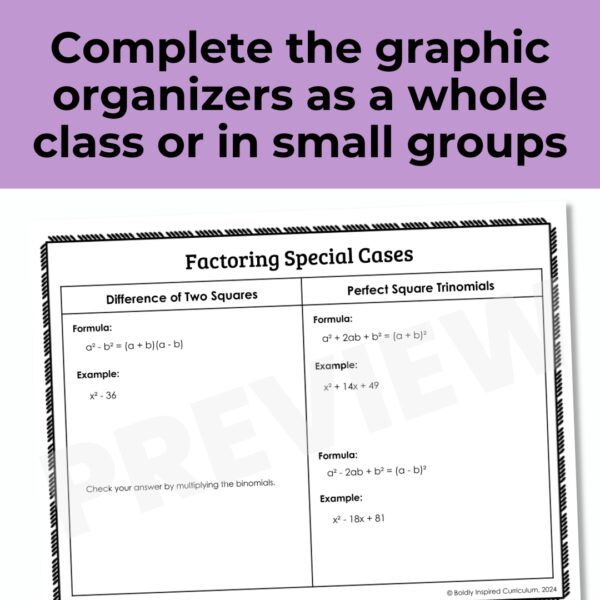 Factoring Perfect Square Trinomials & Difference of Squares Graphic ...