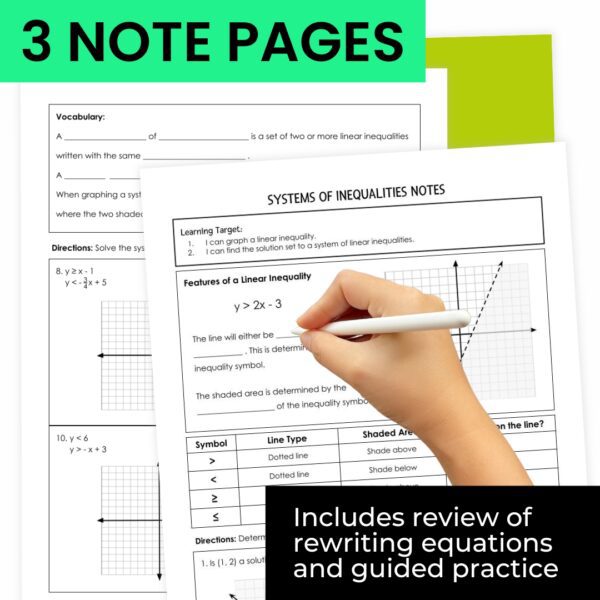 Solving Systems of Inequalities Notes & Worksheet | Graphing Linear ...