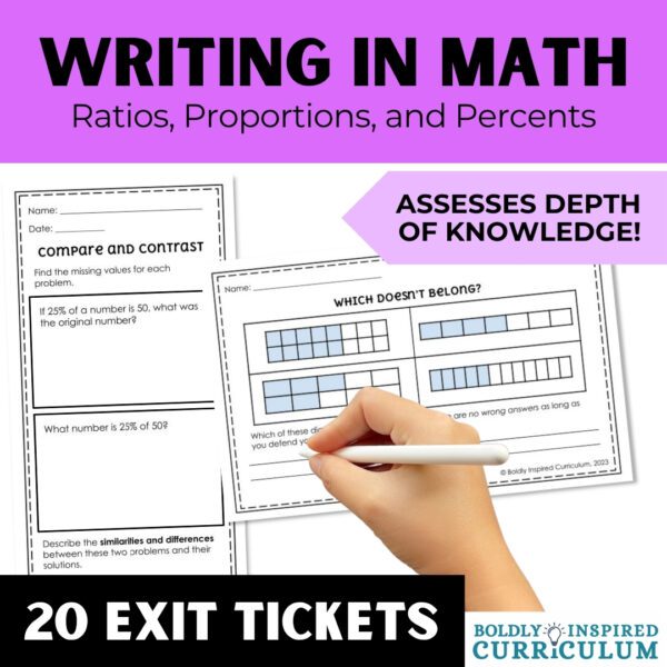 Solving Ratios, Proportions & Percents Exit Tickets - 20 8th Grade Math ...