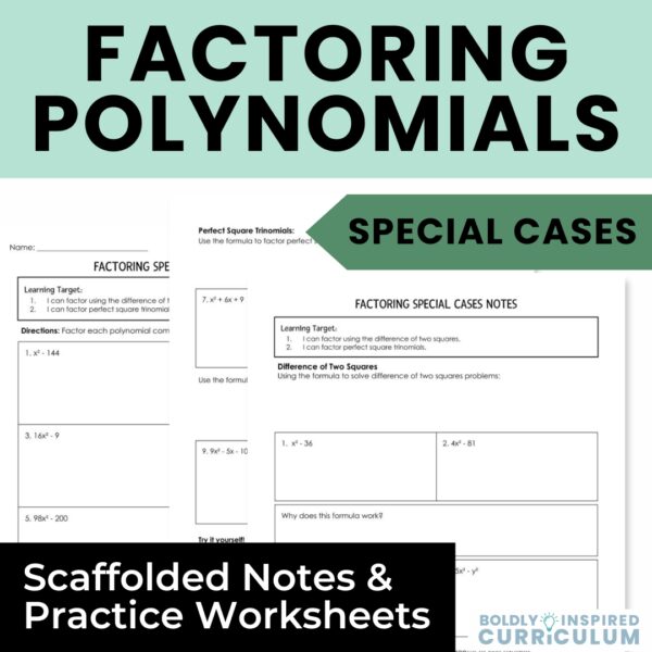 Factoring Perfect Square Trinomials & Difference of Squares Notes ...