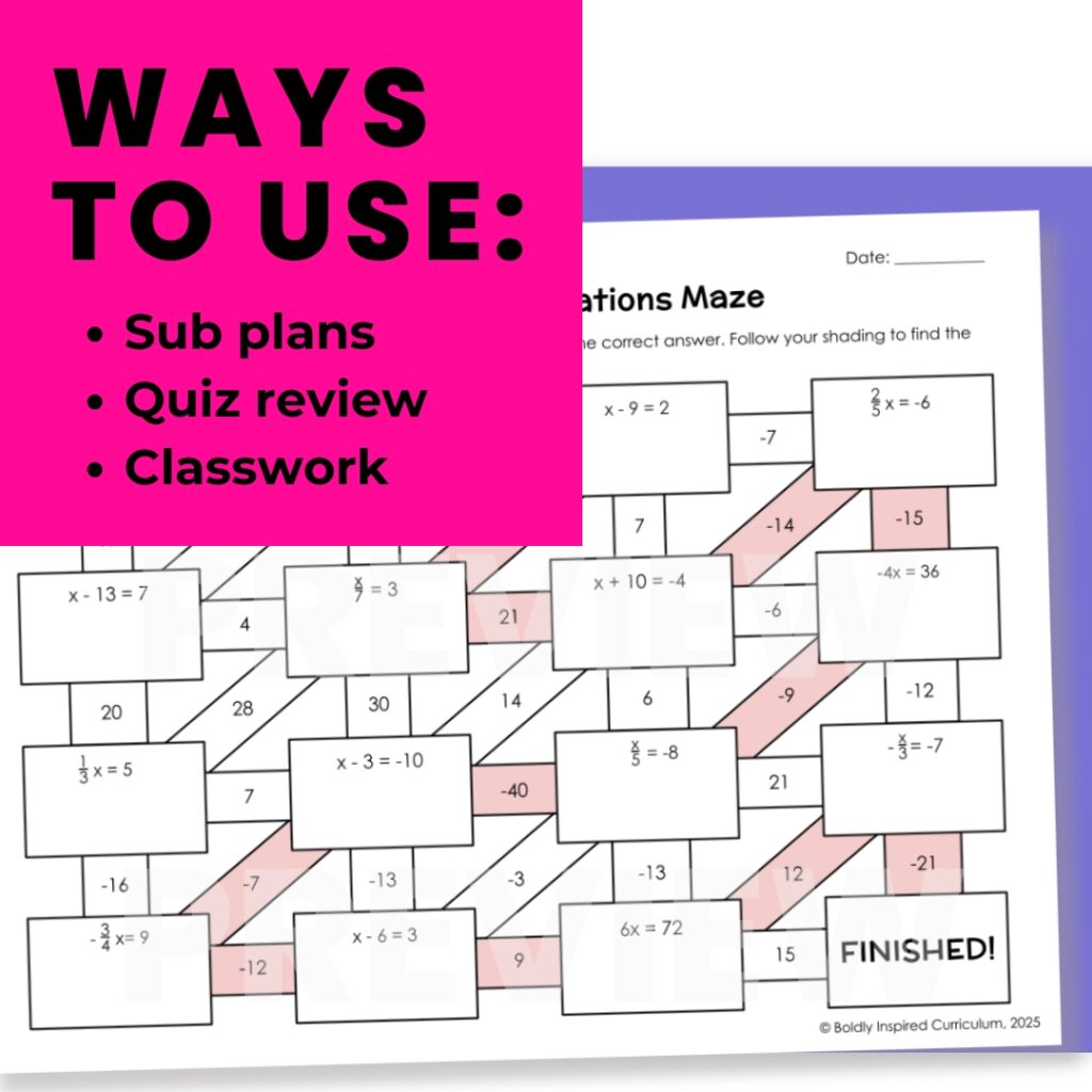 One Step Equations with Fractions Activity | 7th Grade Digital ...