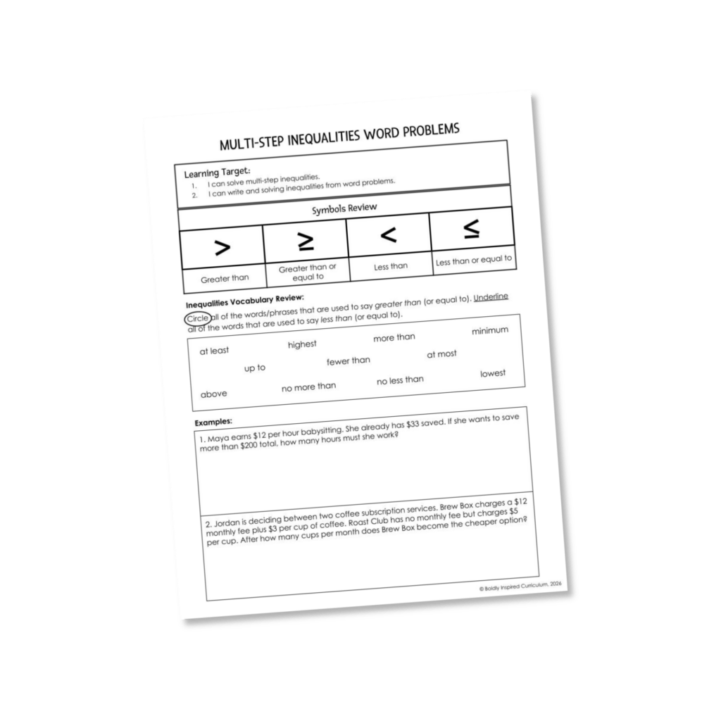 Word Problems Lesson Plan - Boldly Inspired Curriculum