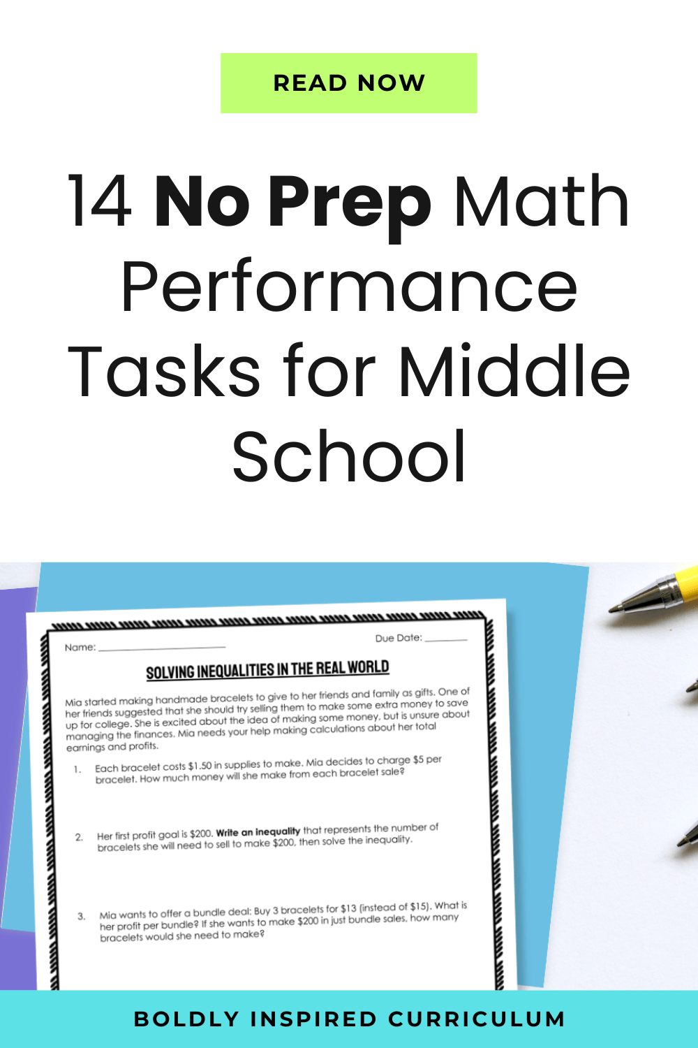 14 End of Year Middle School Math Performance Tasks